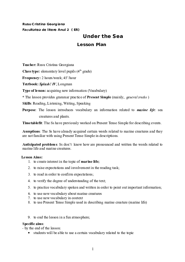 (DOC) under the sea lesson plan