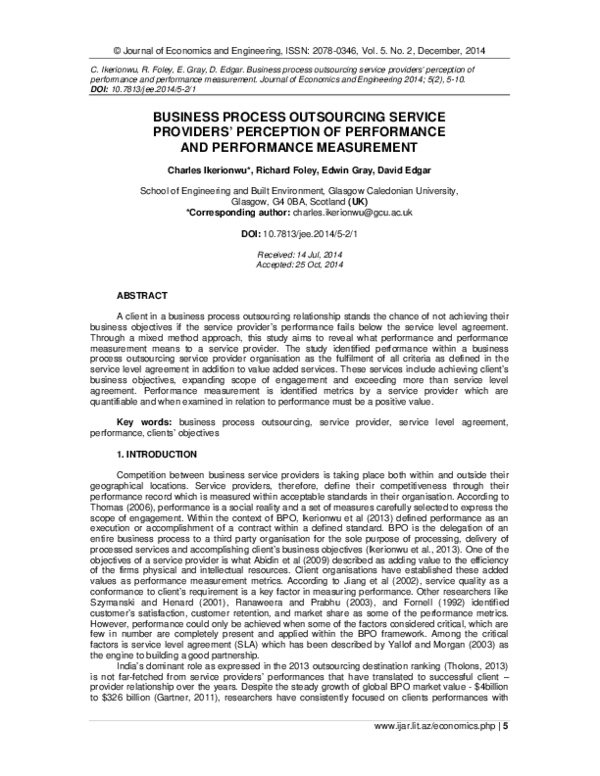 (PDF) BUSINESS PROCESS OUTSOURCING SERVICE PROVIDERS’ PERCEPTION OF ...
