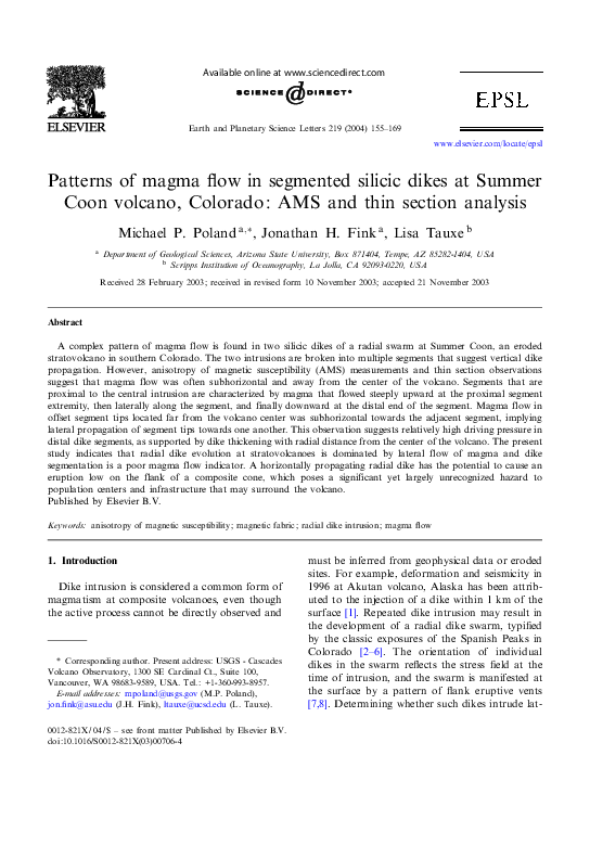 (PDF) Patterns of magma £ow in segmented silicic dikes at Summer Coon ...