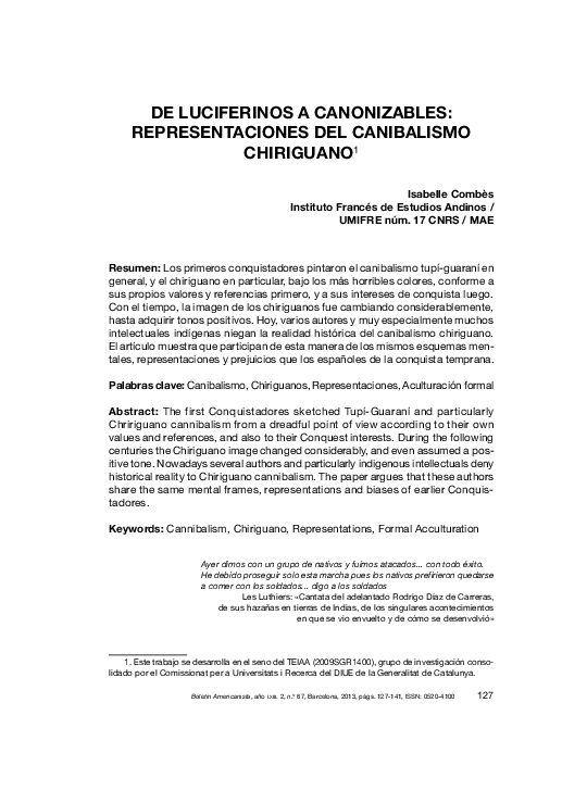 (PDF) DE LUCIFERINOS A CANONIZABLES: REPRESENTACIONES DEL CANIBALISMO ...