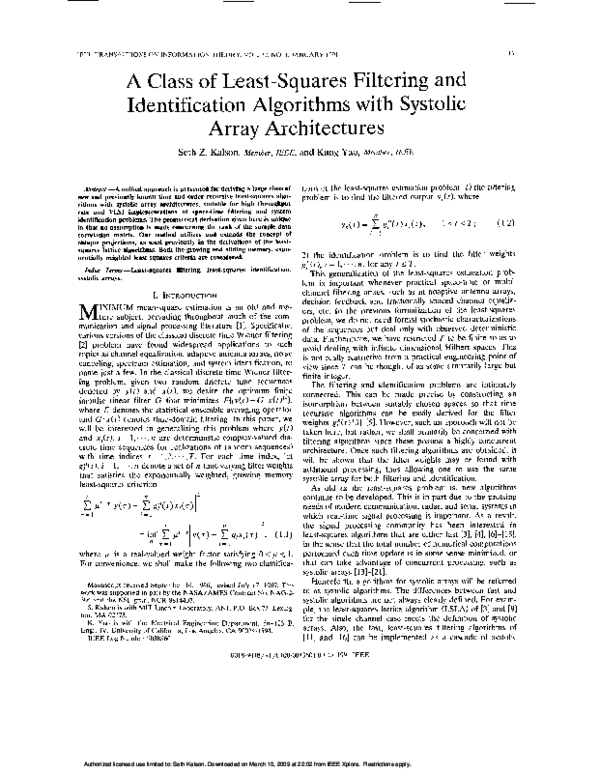 Pdf A Class Of Least Squares Filtering And Identification Algorithms With Systolic Array