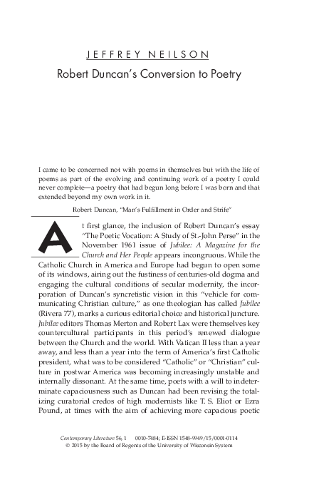 (PDF) Robert Duncan's Conversion to Poetry