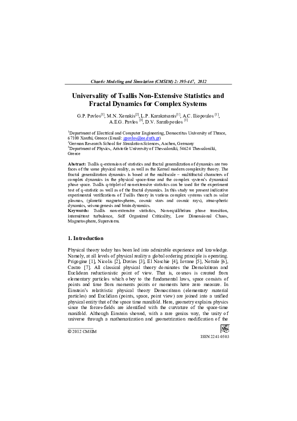 (PDF) Universality of Tsallis Non-Extensive Statistics and Fractal Dynamics for Complex Systems