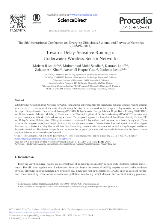 (PDF) Towards Delay-Sensitive Routing in Underwater Wireless Sensor Networks