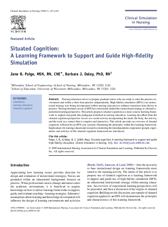 (PDF) Situated Cognition: A Learning Framework to Support and Guide ...