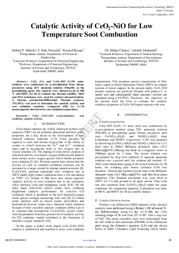 (PDF) Catalytic Activity of CeO2-NiO for Low Temperature Soot Combustion
