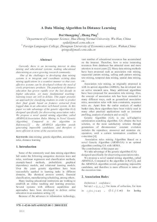 (PDF) A Data Mining Algorithm In Distance Learning | Abubakar sadiq ...