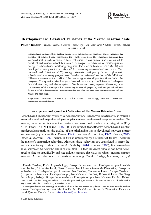 (PDF) Development and Construct Validation of the Mentor Behavior Scale