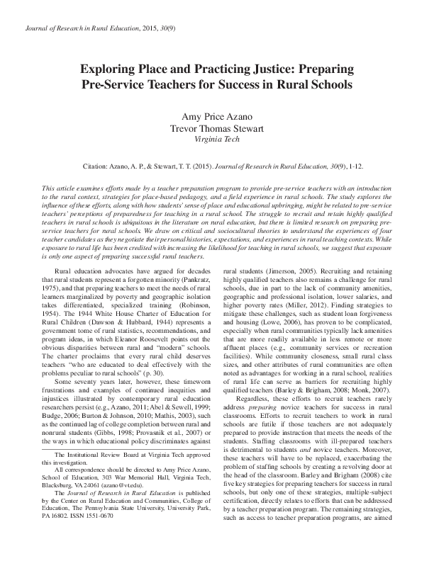 (PDF) Exploring Place and Practicing Justice: Preparing Pre-Service ...