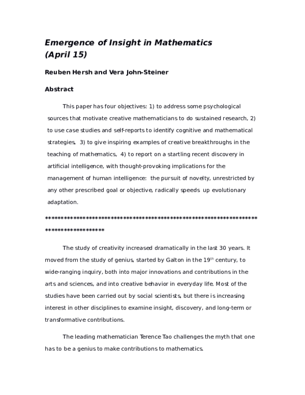 (DOC) emergence of insight in mathematics