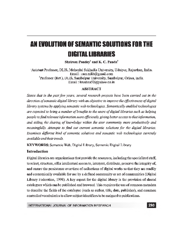 An Evolution of Semantic Solutions for the Digital Libraries
