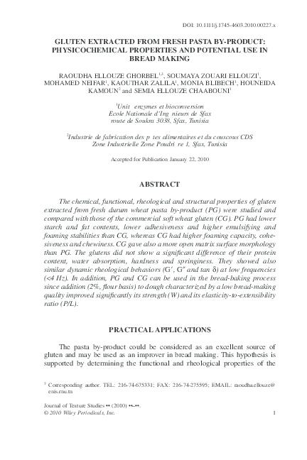 (PDF) GLUTEN EXTRACTED FROM FRESH PASTA BY-PRODUCT: PHYSICOCHEMICAL ...