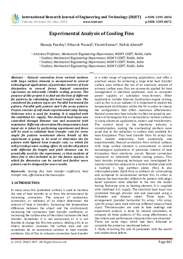(PDF) IRJET-Experimental Analysis of Cooling Fins