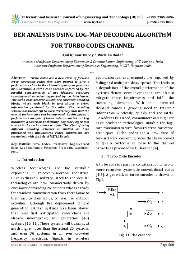 (PDF) IRJET-BER ANALYSIS USING LOG-MAP DECODING ALGORITHM FOR TURBO ... (PDF) IRJET-BER ANALYSIS USING LOG-MAP DECODING ALGORITHM FOR TURBO ...