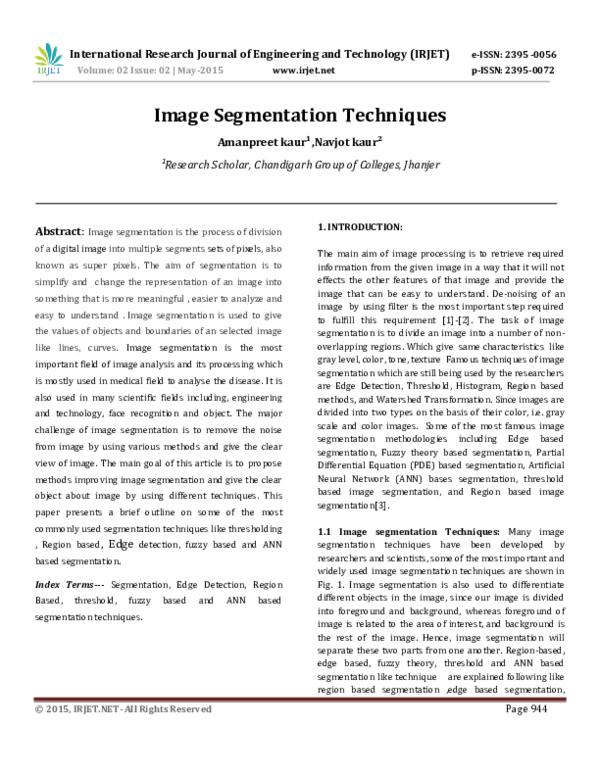 (PDF) IRJET-Image Segmentation Techniques