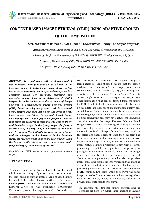 (PDF) IRJET-CONTENT BASED IMAGE RETRIEVAL (CBIR) USING ADAPTIVE GROUND TRUTH COMPOSITION