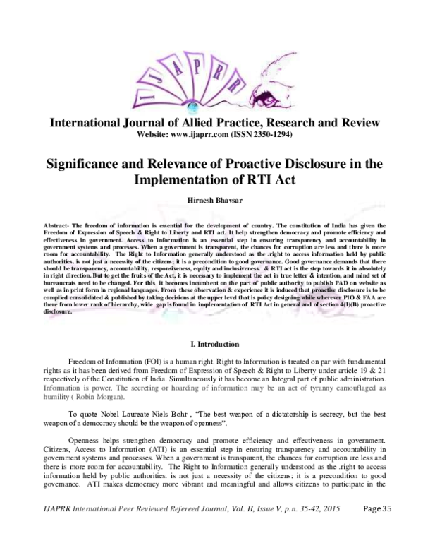 (PDF) Significance and Relevance of Proactive Disclosure in the ...