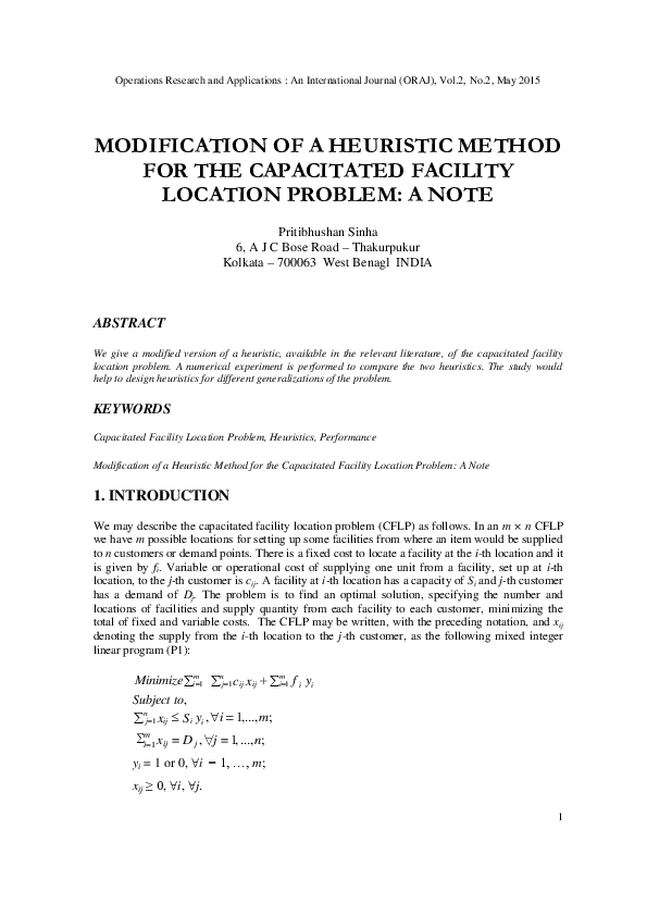 (PDF) Modification of a Heuristic Method for the Capacitated Facility Location Problem: A Note