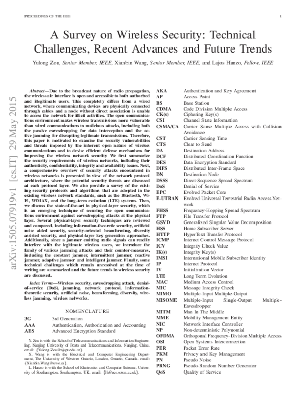 A Survey on Wireless Security: Technical Challenges, Recent Advances ...