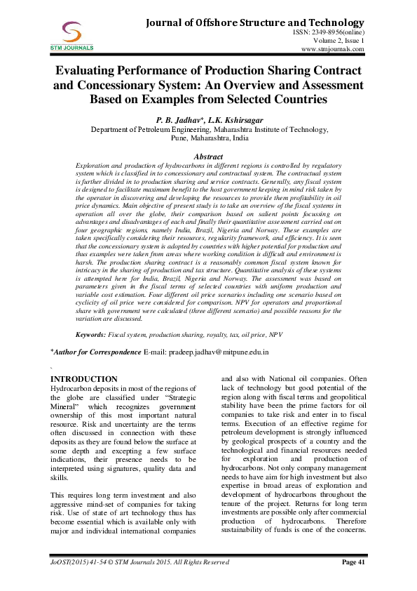 (PDF) Evaluating Performance of Production Sharing Contract and ...