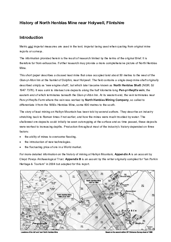 (PDF) History of North Henblas Mine near Holywell, Flintshire