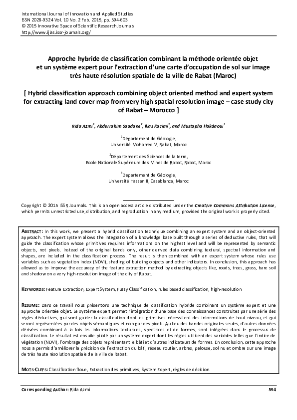 (PDF) Hybrid classification approach combining object oriented method and expert system for ...