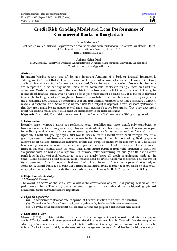(PDF) Credit Risk Grading & Loan Performance of commercial banks in ...