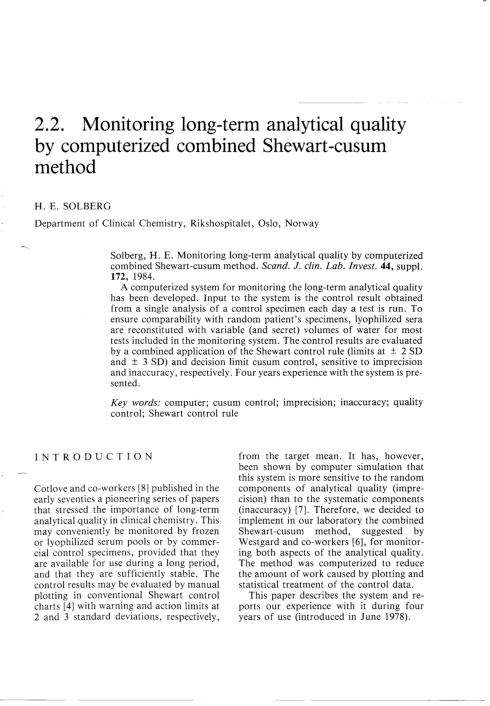 (PDF) Monitoring long term analytical quality by computerized combined Shewart cusum method