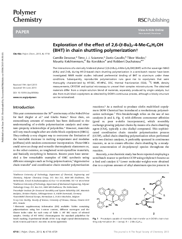 (PDF) Exploration of 2,6-(t-Bu)2-4-Me-C6H2OH (BHT) in chain shuttling ...