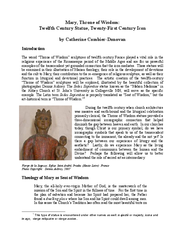 (PDF) Mary, Throne of Wisdom: Twelfth Century Statue, Twenty-First ...