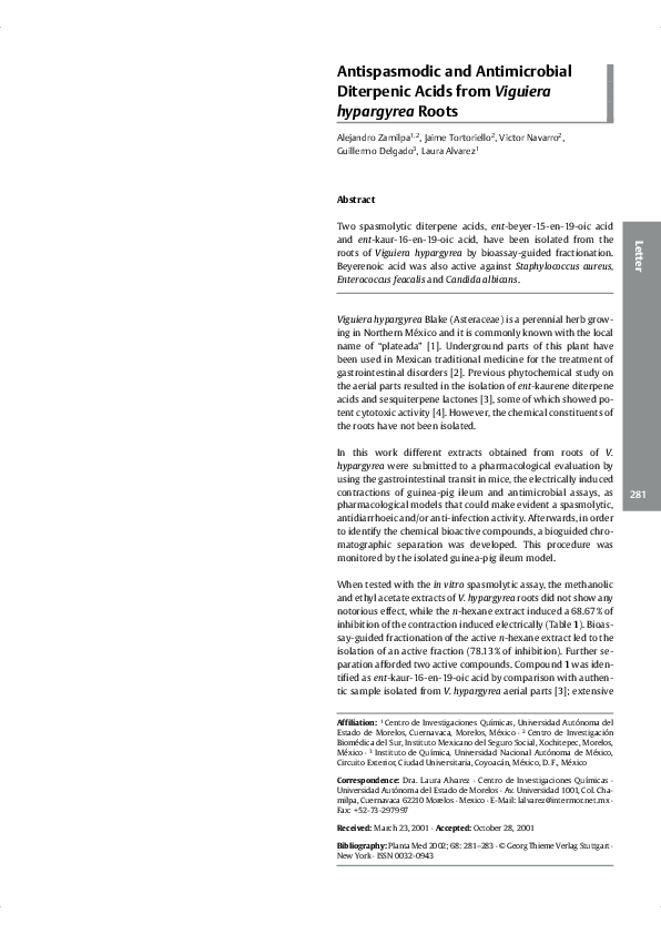(PDF) Antispasmodic and Antimicrobial Diterpenic Acids from Viguiera ...