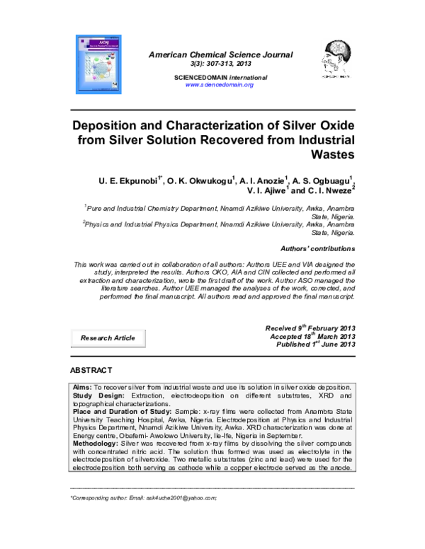 (PDF) Deposition and Characterization of Silver Oxide from Silver ...