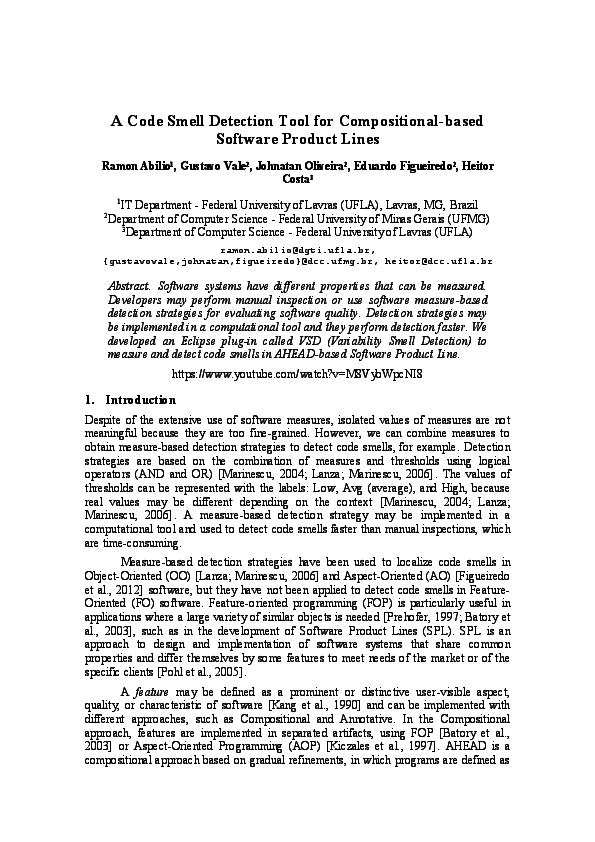 (PDF) A Code Smell Detection Tool for Compositional-based Software Product Lines