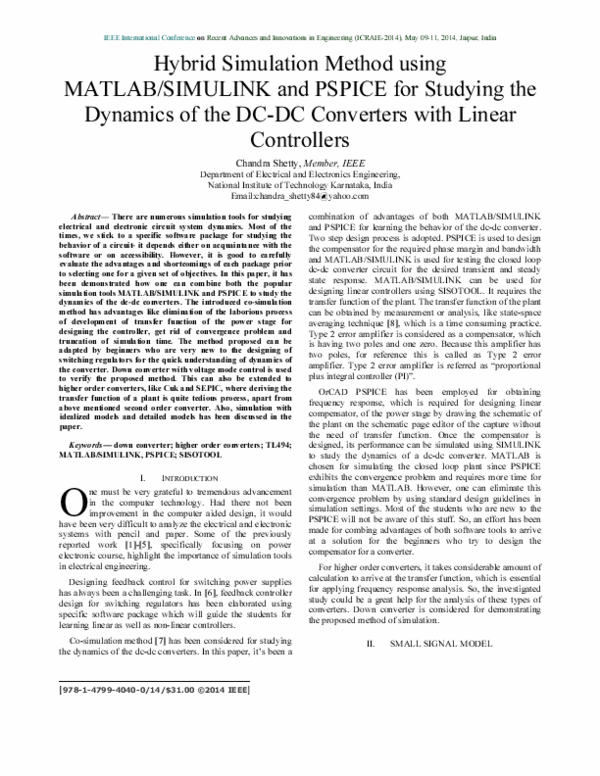 Pdf Hybrid Simulation Method Using Matlabsimulink And Pspice For