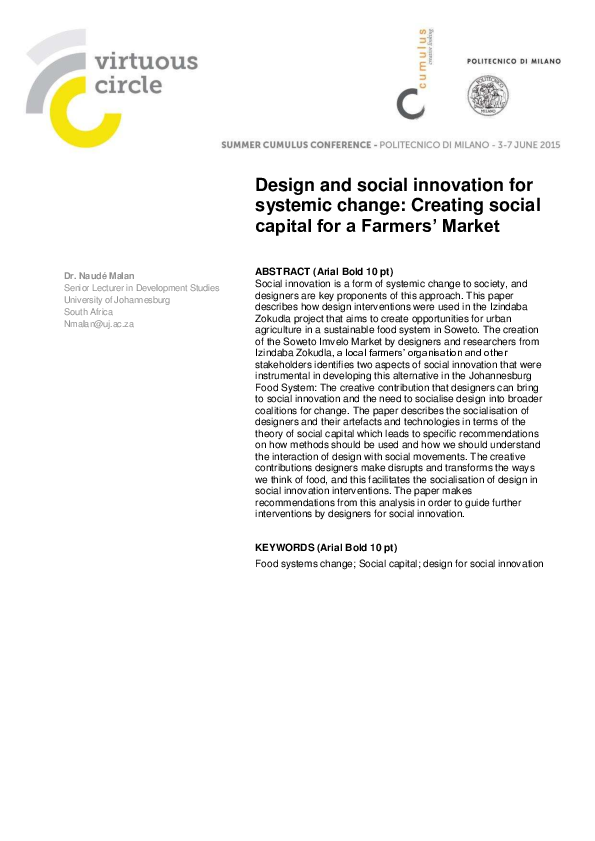 (PDF) Design and social innovation for systemic change: Creating social ...