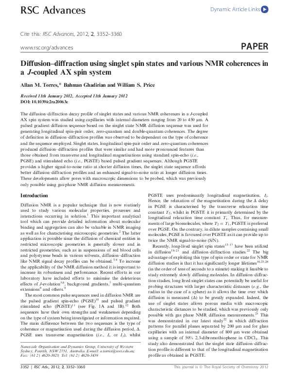(PDF) Diffusion-diffraction using singlet spin states and various NMR ...