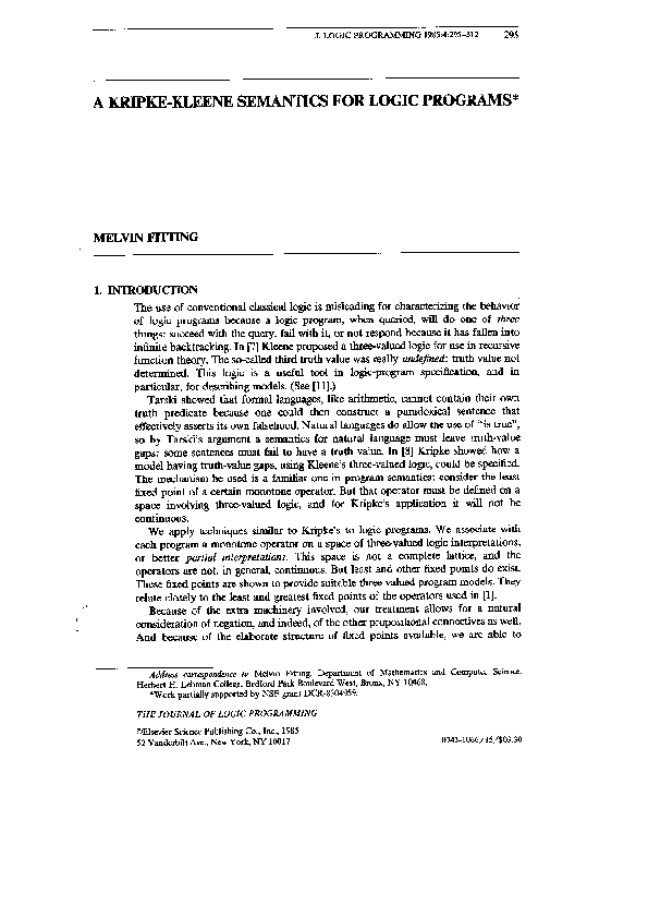 (PDF) A Kripke-Kleene Semantics for Logic Programs
