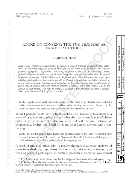 (PDF) Locke on Consent: The Two Treatises as Practical Ethics