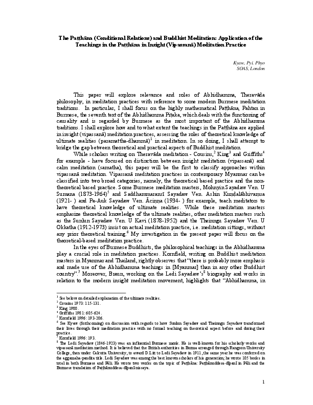 (PDF) The Patthana (Conditional Relations) and Buddhist meditation ...