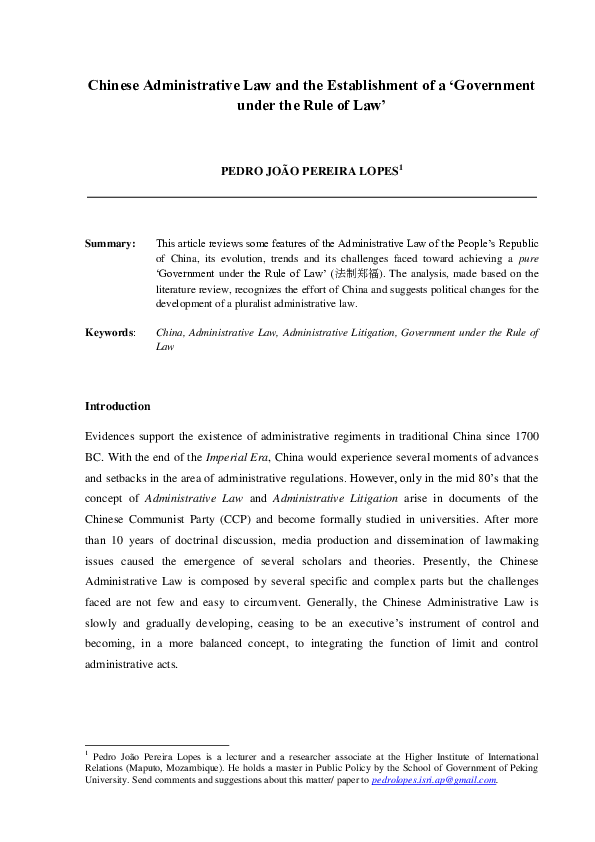 (PDF) Chinese Administrative Law and the Establishment of a ‘Government ...