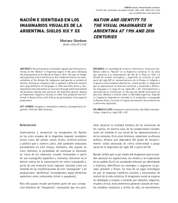 (PDF) NACIÓN E IDENTIDAD EN LOS IMAGINARIOS VISUALES DE LA ARGENTINA ...