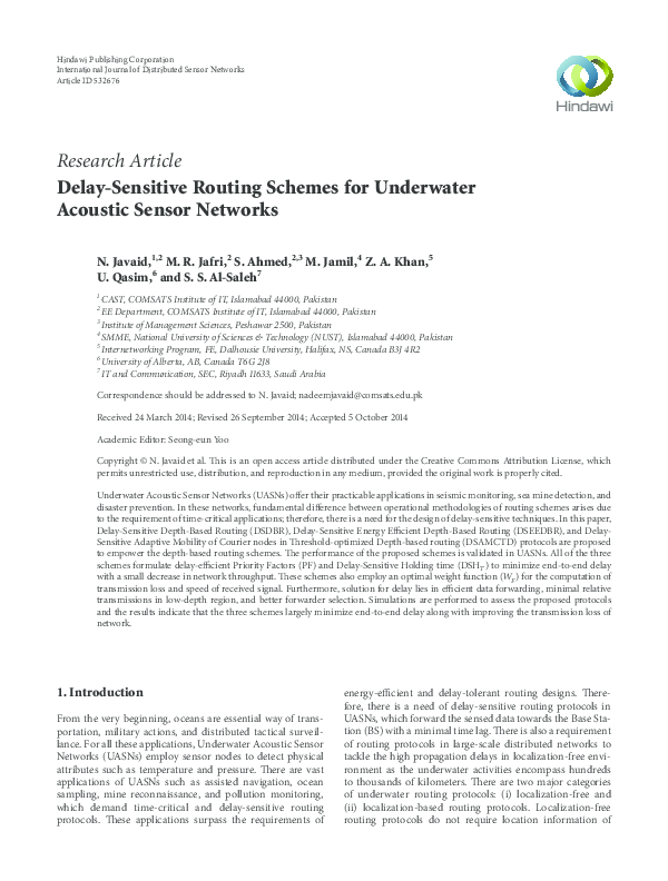 (PDF) Delay-Sensitive Routing Schemes for Underwater Acoustic Sensor ...