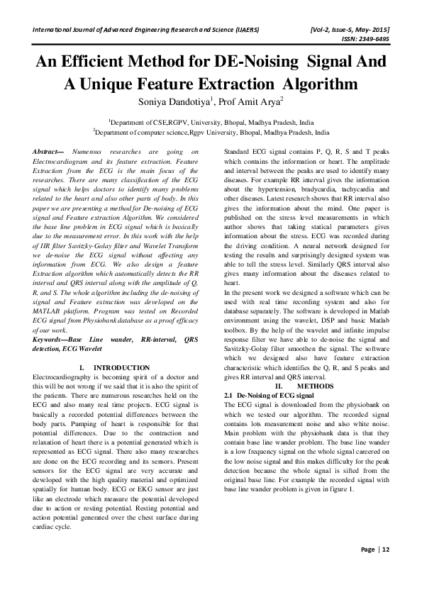 An Efficient Method For De Noising Signal And A Unique Feature