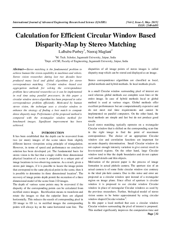 Calculation for Efficient Circular Window Based Disparity-Map by Stereo Matching