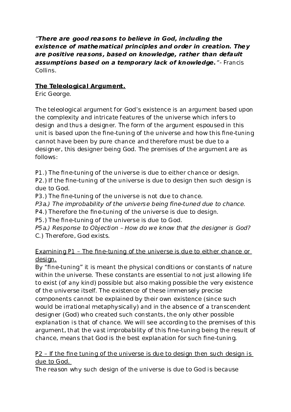 (DOC) The Teleological Argument