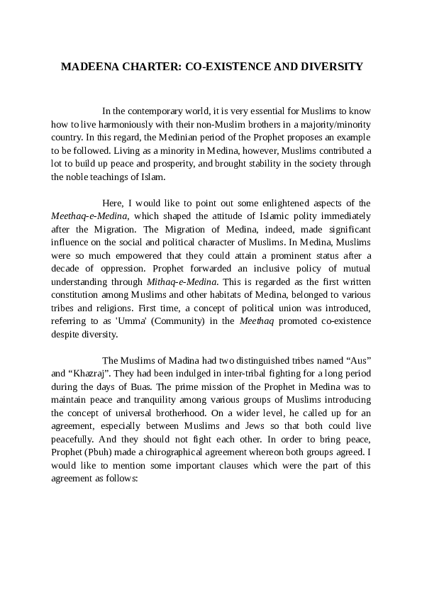 (PDF) Madeena Charter: Co-existence and diversity