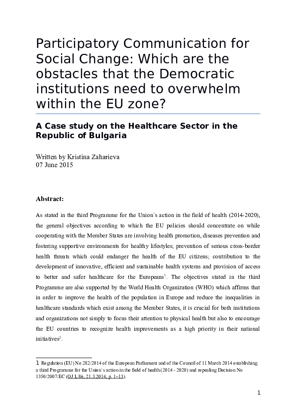 (DOC) Participatory Communication for Social Change: Which are the obstacles that the Democratic ...
