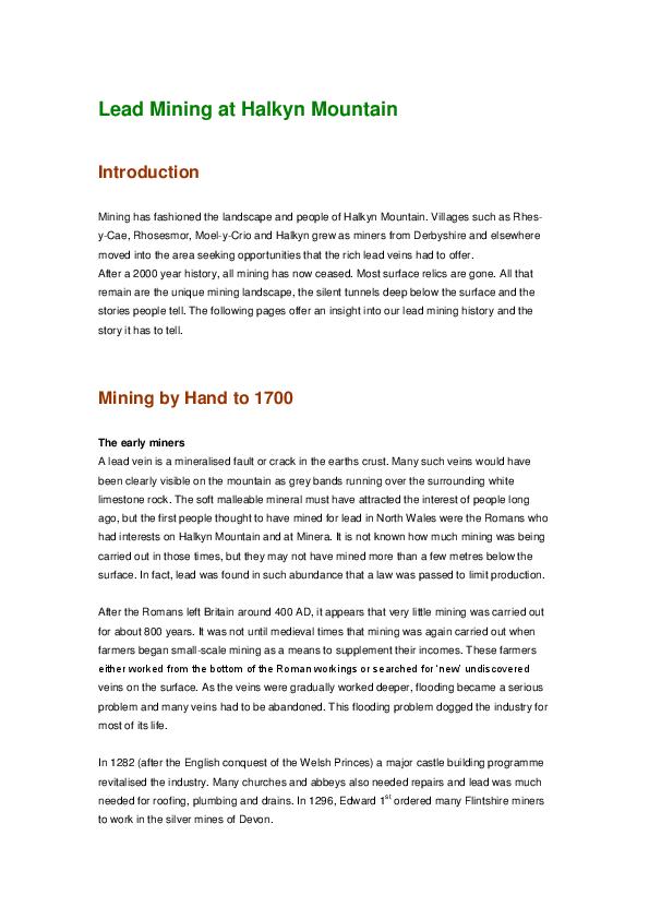 (PDF) Lead Mining at Halkyn Mountain