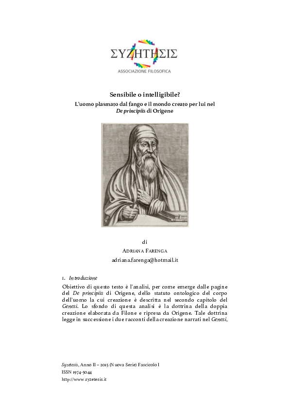 (PDF) Sensibile o intelligibile L’uomo plasmato dal fango e il mondo ...