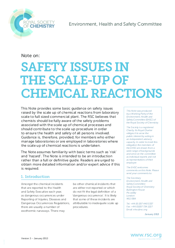 (PDF) SAFETY ISSUES IN THE SCALE-UP OF CHEMICAL REACTIONS